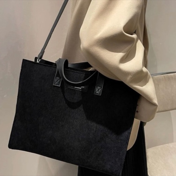 SHEIN | Bags | Timeless Black Corduroy Tote Bag | Poshmark